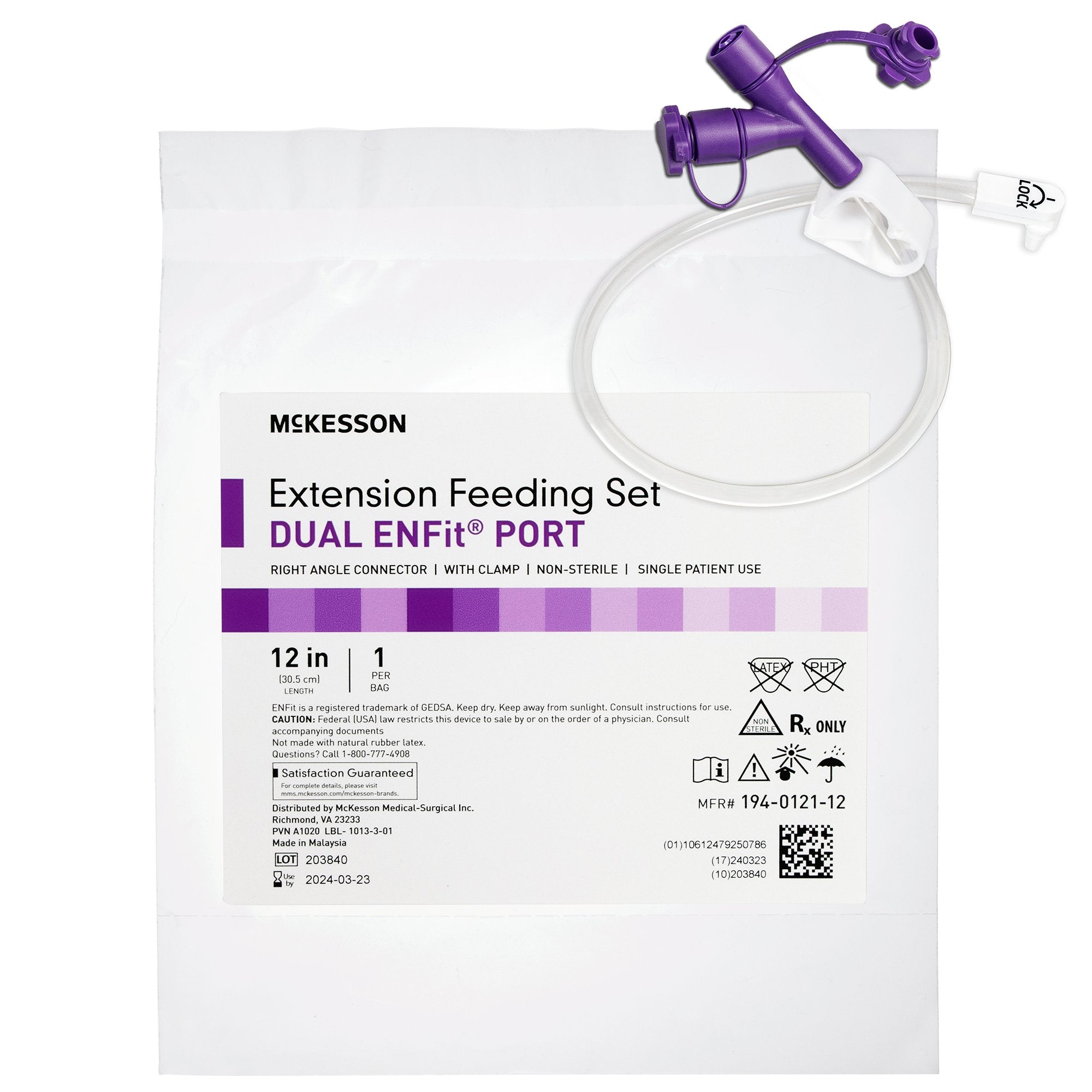 Enteral Feeding Extension Set McKesson 12 Inch, Enfit, Y-Port, Right A